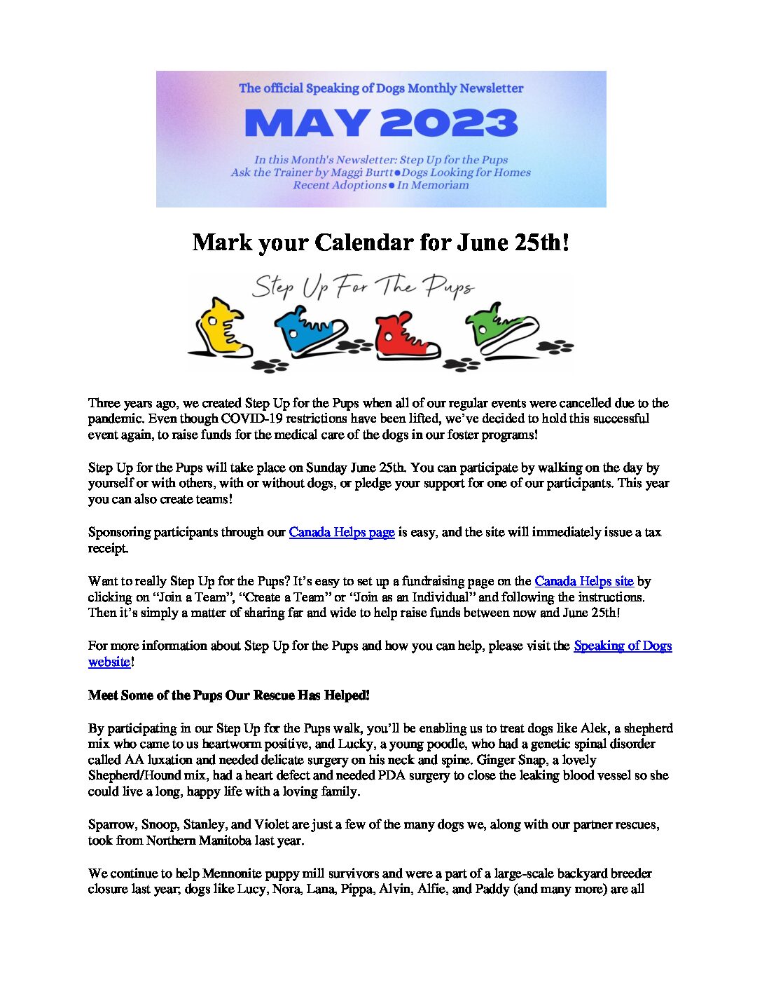 May 2023 Newsletter – Speaking Of Dogs